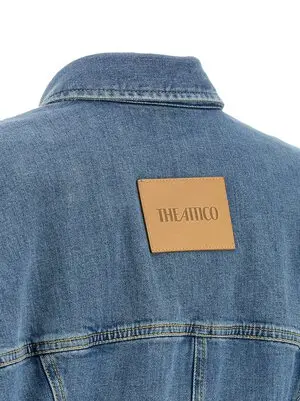 Attico Denim Dress With Extra-wide Sleeves And Contrast Stitching - Blue