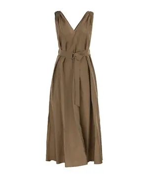 Brunello Cucinelli Belted Midi Dress - Brown