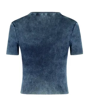 DIESEL® Cut Out Logo Ribbed Crewneck T-shirt - Blue