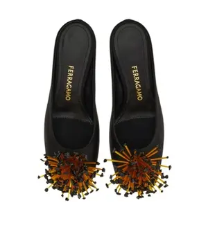 FERRAGAMO Embellished Heel Mules - Black