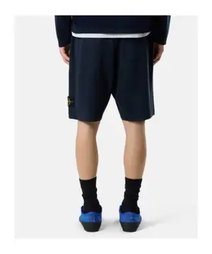 Stone Island Logo Patch Knit Jogger Shorts - Blue