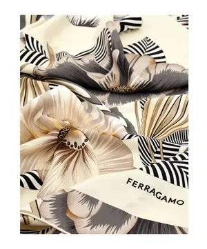 FERRAGAMO Brezza Print Silk Scarf - Ivory/black