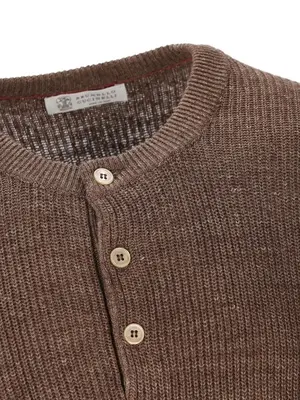 Brunello Cucinelli Ribbed Henley Knit Sweater - Brown