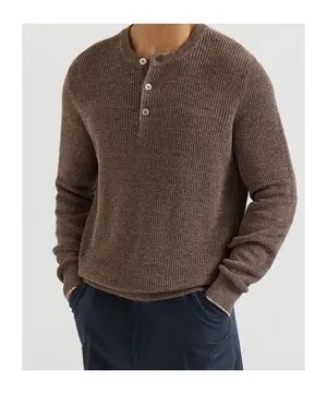 Brunello Cucinelli Ribbed Henley Knit Sweater