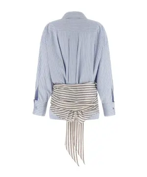 Attico Striped Poplin Mini Dress With Knot Detail