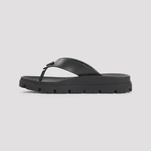 Prada Soft Cage Logo Flip Flops - Black