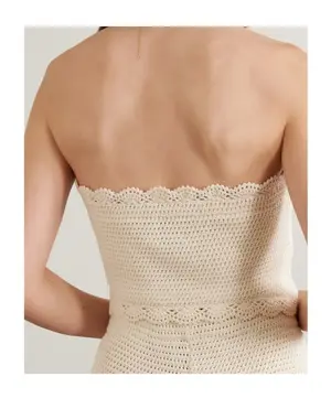 Posse Off-shoulder Cropped Top With Pointed Hem - Cream