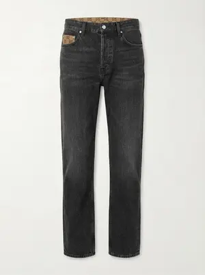 Gucci Washed Denim Jeans With Monogram Detail - Black