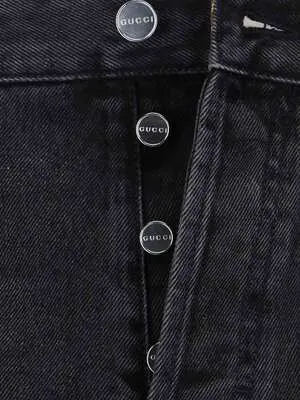 Gucci Washed Denim Jeans With Monogram Detail