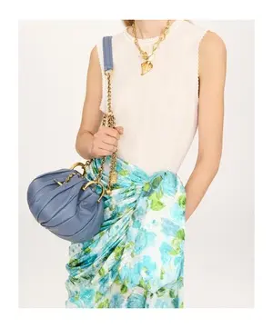 Chloé Plissé Leather Shoulder Bag - Gray-blue
