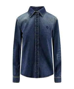 Gucci Embroidered Long-sleeve Denim Shirt - Blue