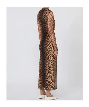 Sportmax Leopard Print Long Sleeve Sheer Tulle Dress - Beige