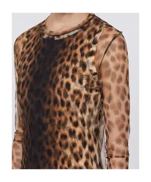 Sportmax Leopard Print Long Sleeve Sheer Tulle Dress - Beige