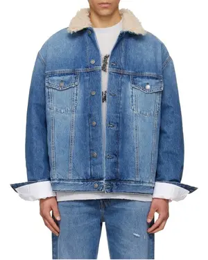 Acne Studios Long Sleeve Denim Jacket With Wool Collar