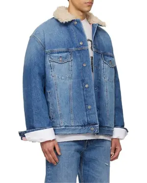 Acne Studios Long Sleeve Denim Jacket With Wool Collar