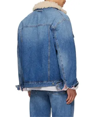 Acne Studios Long Sleeve Denim Jacket With Wool Collar