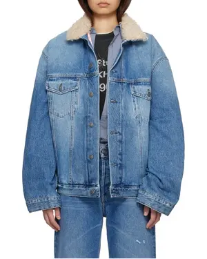 Acne Studios Long Sleeve Denim Jacket With Wool Collar