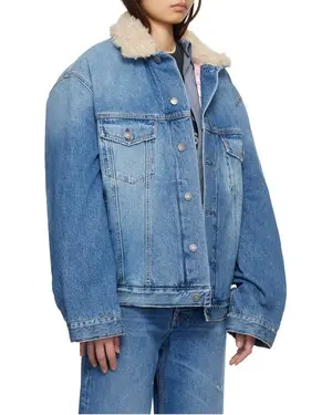 Acne Studios Long Sleeve Denim Jacket With Wool Collar