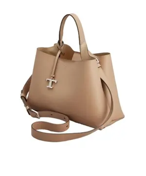 TOD'S Small Tote Bag With Logo Detail - Nude