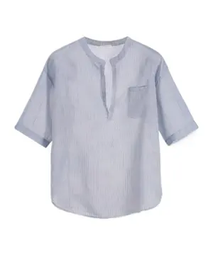 ROBERTO COLLINA Striped V-neck Blouse - Gray
