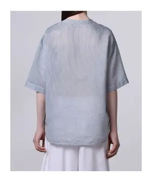 ROBERTO COLLINA Striped V-neck Blouse - Gray