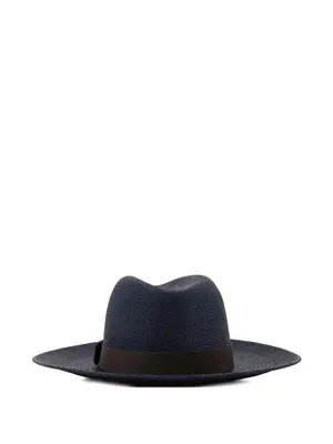Brunello Cucinelli Wide Brim Fedora With Ribbon Detail - Blue/brown