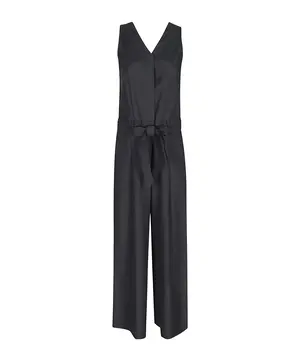 Max Mara V-neck Sleeveless Belted Jumpsuit - Black