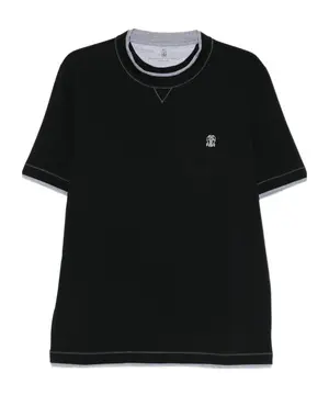 Brunello Cucinelli Logo Embroidered Layered T-shirt - Black