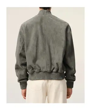 AMI Paris Zip Up Bomber Jacket With Embossed Logo - Carbon Gray