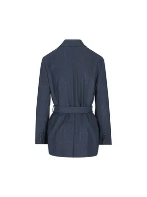 Brunello Cucinelli Belted Chalkstripe Blazer - Black
