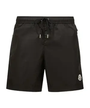 Moncler Logo Patch Drawstring Swim Shorts - Black