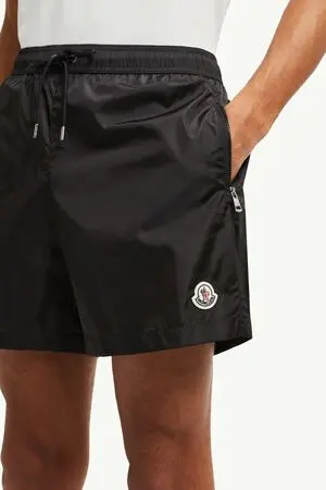 Moncler Logo Patch Drawstring Swim Shorts - Black