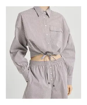 Brunello Cucinelli Striped Poplin Shirt With Monili Detail - Gray