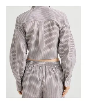 Brunello Cucinelli Striped Poplin Shirt With Monili Detail - Gray