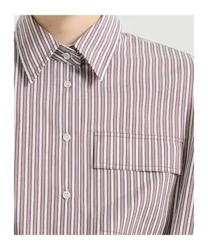 Brunello Cucinelli Striped Poplin Shirt With Monili Detail - Gray