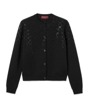 Gucci Gradient Gg Crystal Button-up Knit Cardigan - Black