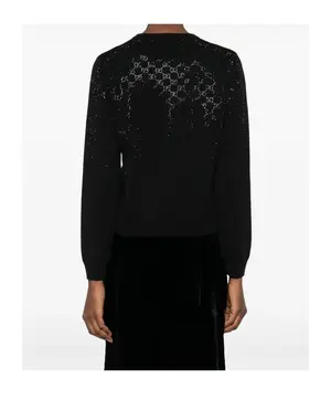 Gucci Gradient Gg Crystal Button-up Knit Cardigan - Black