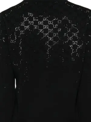 Gucci Gradient Gg Crystal Button-up Knit Cardigan - Black