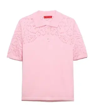 MAXCO. Max&co. Pointelle-knit Cotton Polo Shirt With Lace Details