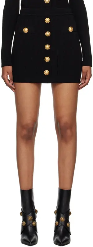 Balmain Button Embellished Knitted Skirt - Black
