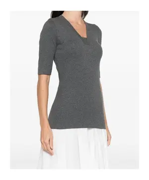 Brunello Cucinelli V-neck Embellished T-shirt - Grey