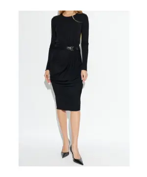 TOM FORD Long Sleeve Round Neck Dress With Decorative Waistband