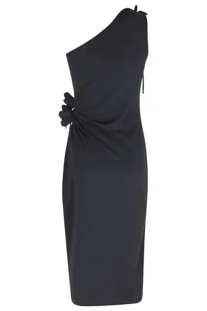 Coperni One-shoulder Flower Midi Gown Dress - Black