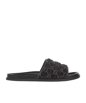 Gucci Gg Monogram Denim Slip-on Sandals - Black