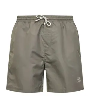 Brunello Cucinelli Logo Detailed Drawstring Swim Shorts - Gray