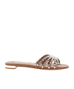 AQUAZZURA Tequila Embellished Slides - Brown