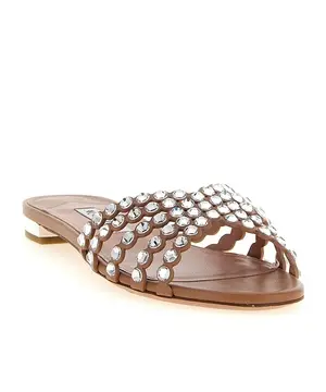 AQUAZZURA Tequila Embellished Slides - Brown