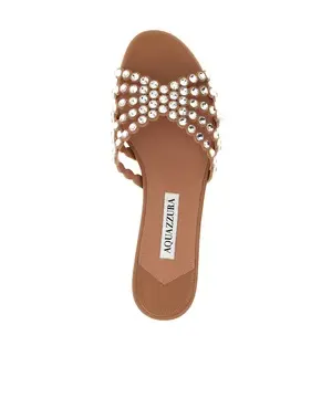 AQUAZZURA Tequila Embellished Slides - Brown