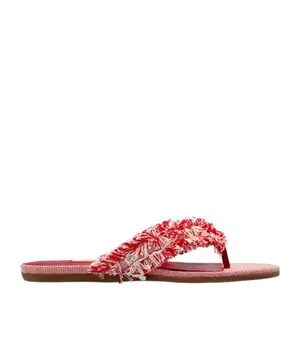 JIMMY CHOO Bay Frayed Flecked Flat Sandals - Red