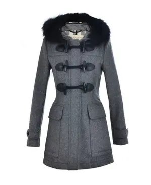 Burberry Hooded Overcoat With Horn Buckle Detail - Gray